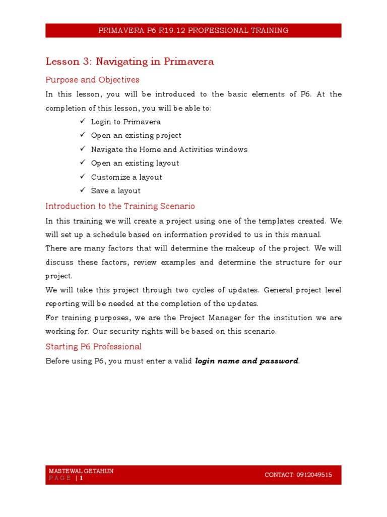 Lesson 3: Navigating in Primavera: Purpose and Objectives | PDF | Page ...