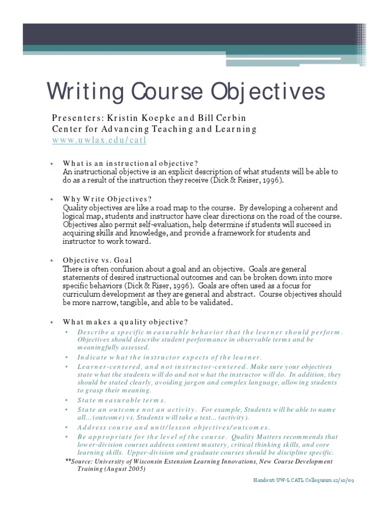 Wii C Obj I Writing Course Objectives | PDF | Behavior Modification ...