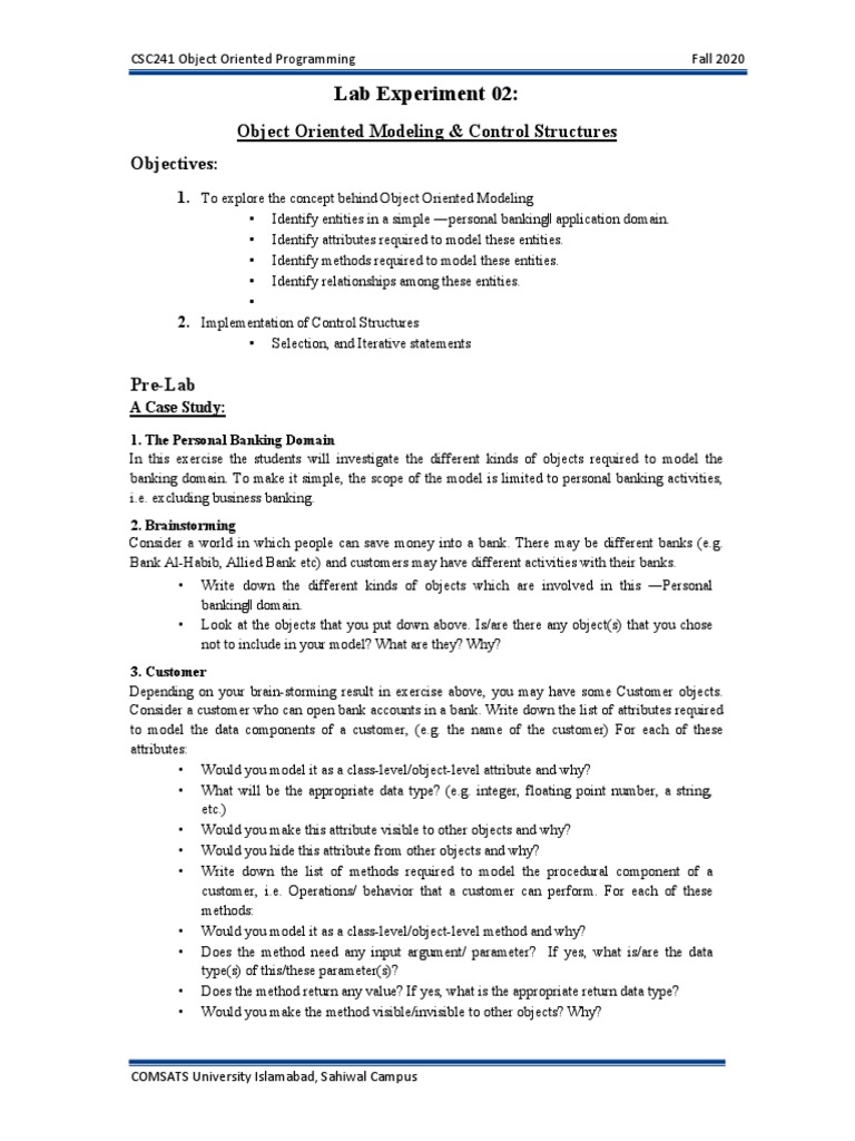 Csc241 Object Oriented Programming Lab Pdf Parameter Computer Programming Banks 
