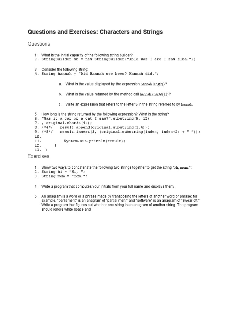 Questions and Exercises: Characters and Strings | PDF