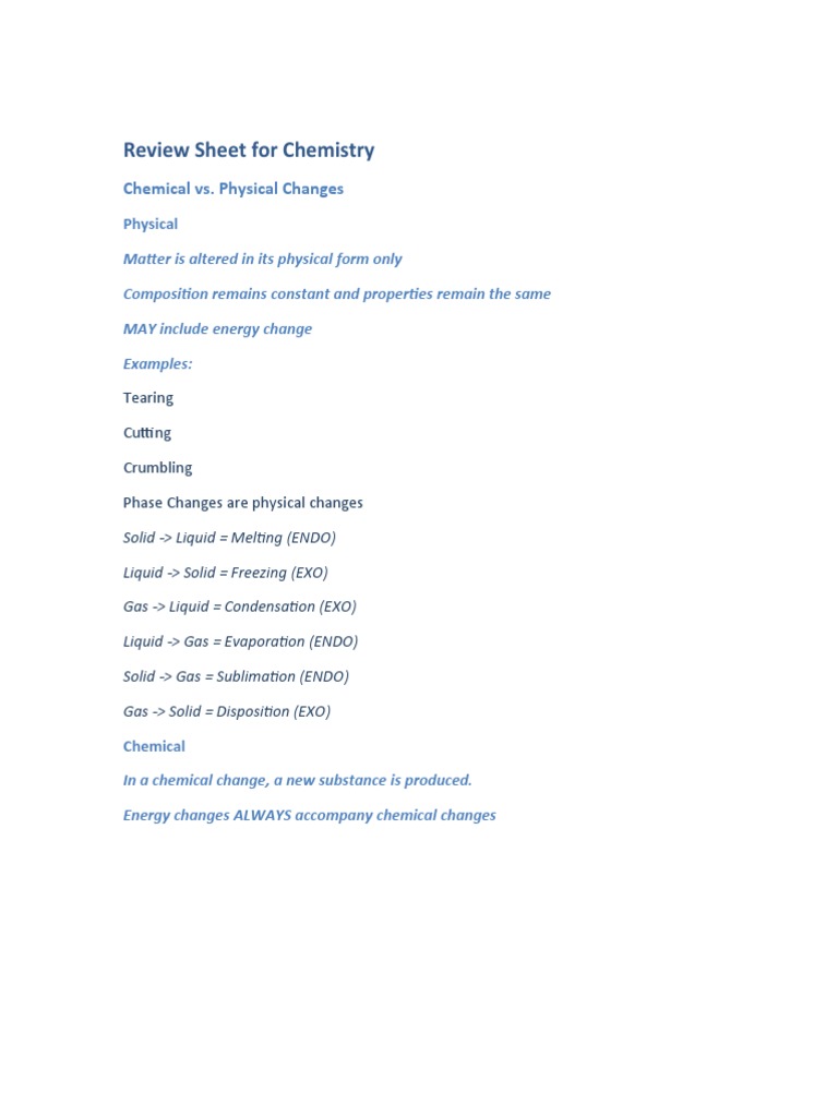 Chemistry Review: Changes and Properties | PDF | Chemical Elements | Oxygen