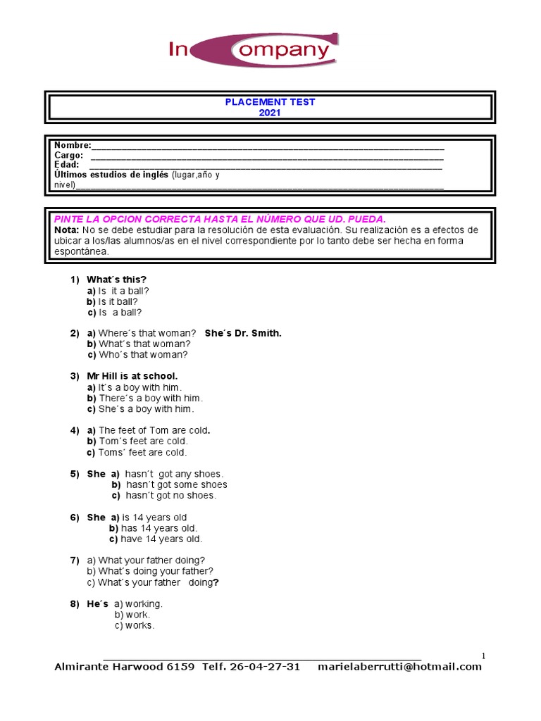 Placement Test 2021 | PDF