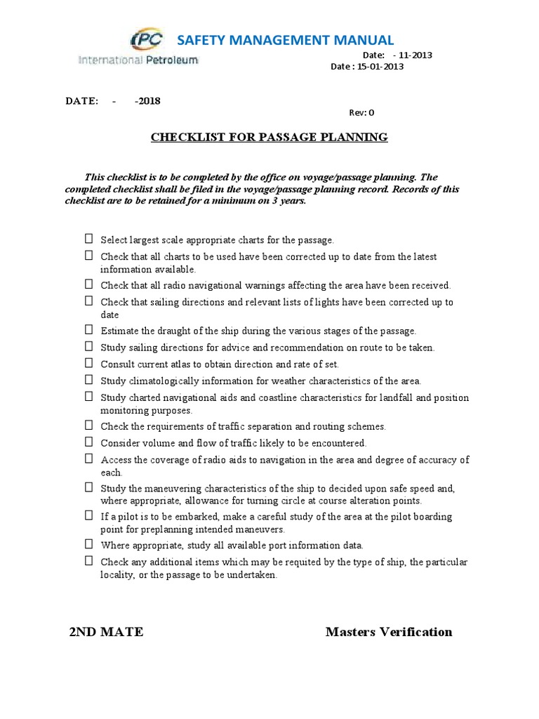 Passage Planning Checklist for ECDIS | PDF | Transport | Navigation