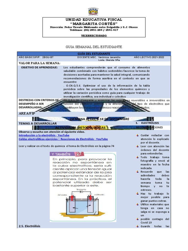 2° QUÍMICA-unidad 2 - Proyecto 3 SEMANA 8 DEL 6-10 SEPTIEMBRE | Descargar gratis PDF | Electrodo ...