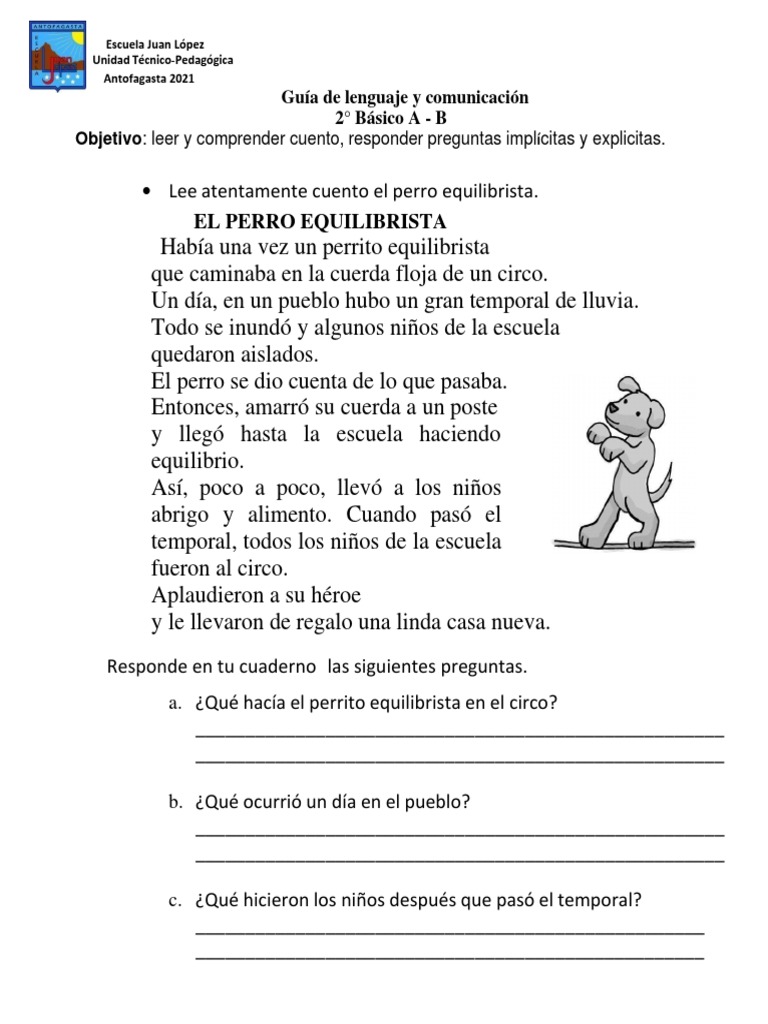 Comprension Lectora El Perro Equilibrista | PDF