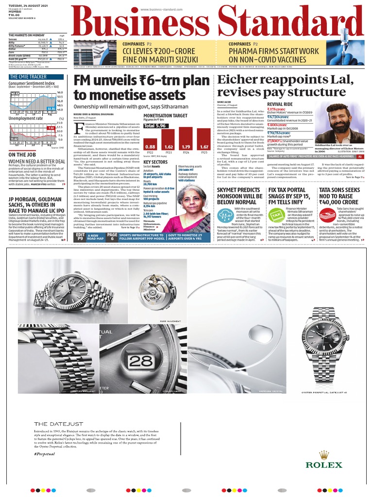 FM Unveils 6-trn Plan To Monetise Assets: Eicher Reappoints Lal, Revises Pay Structure | PDF ...