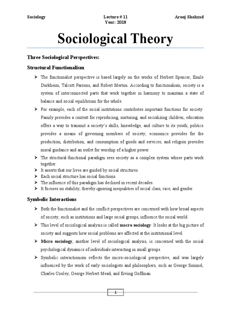 Sociological Theory: Three Sociological Perspectives: Structural ...