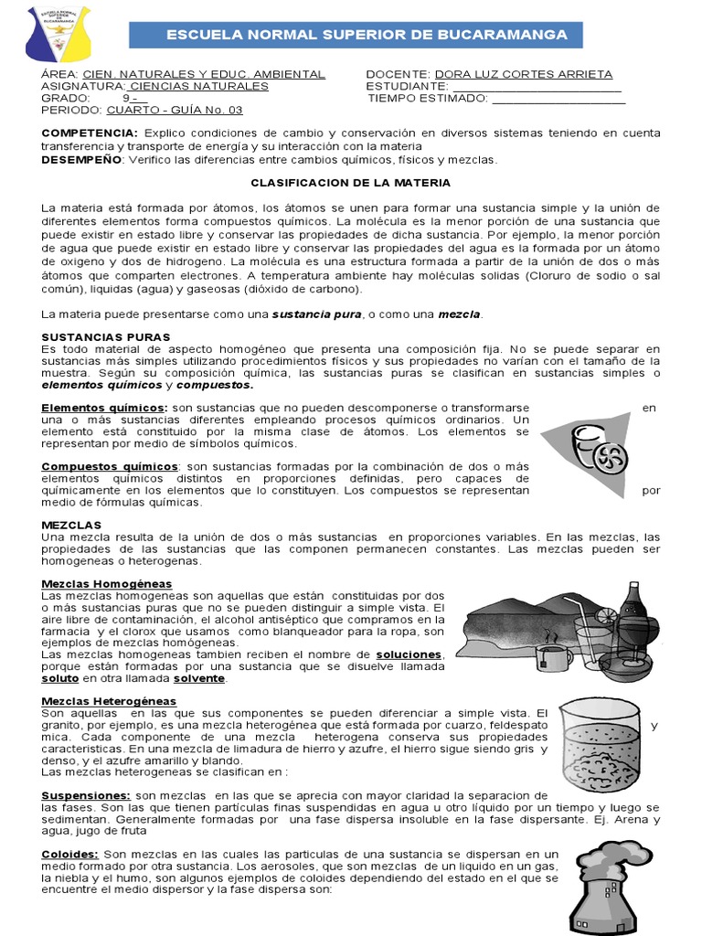 Guía No. 03 La Materia | PDF | Mezcla | Sustancias químicas