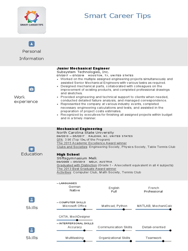 Junior Mechanical Engineer Resume Sample | PDF | Mechanical Engineering ...