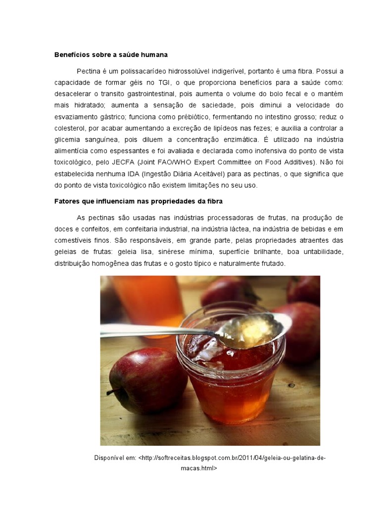 PECTINA Características e Propriedades Da Fibra | PDF | Substancias ...