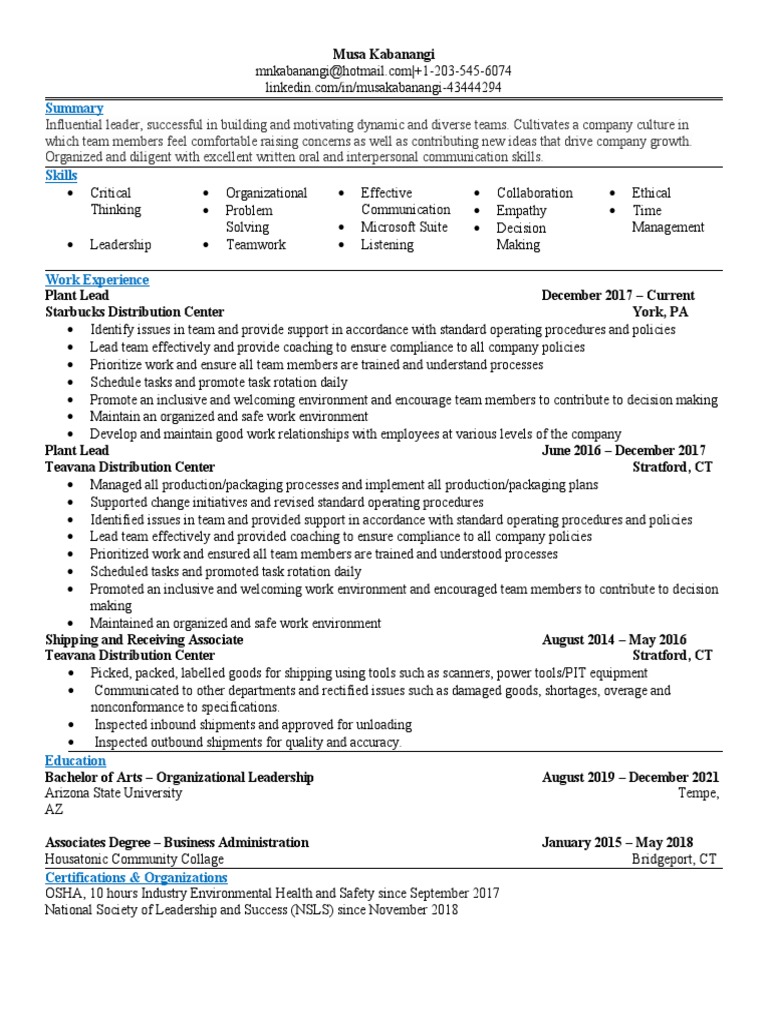 Musa Kabanangi Resume | PDF | Leadership | Organizational Culture