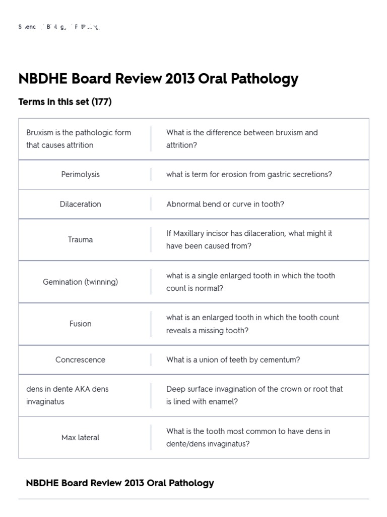 NBDHE Board Review 2013 Oral Pathology Flashcards - Quizlet | PDF ...