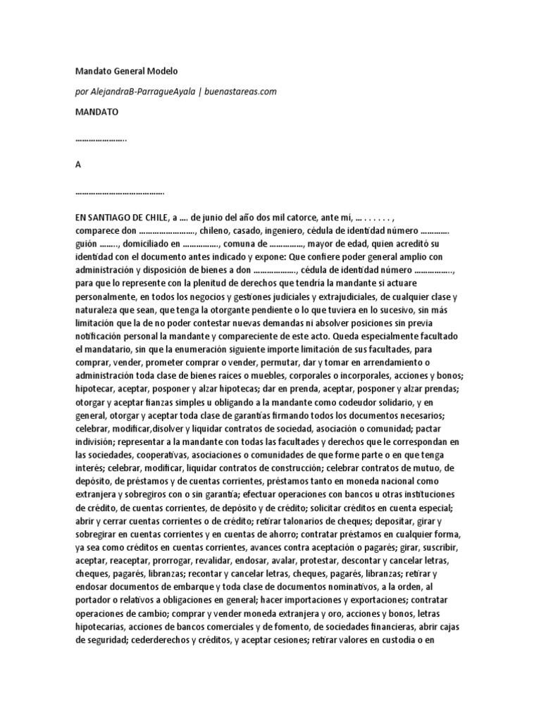 Mandato General Modelo | Descargar gratis PDF | Bancos | Cheque