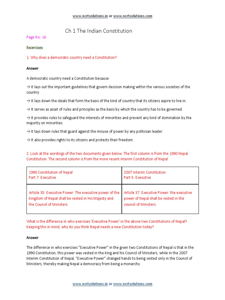 Class 8 Civic CH 1 | PDF | Constitution | Separation Of Powers