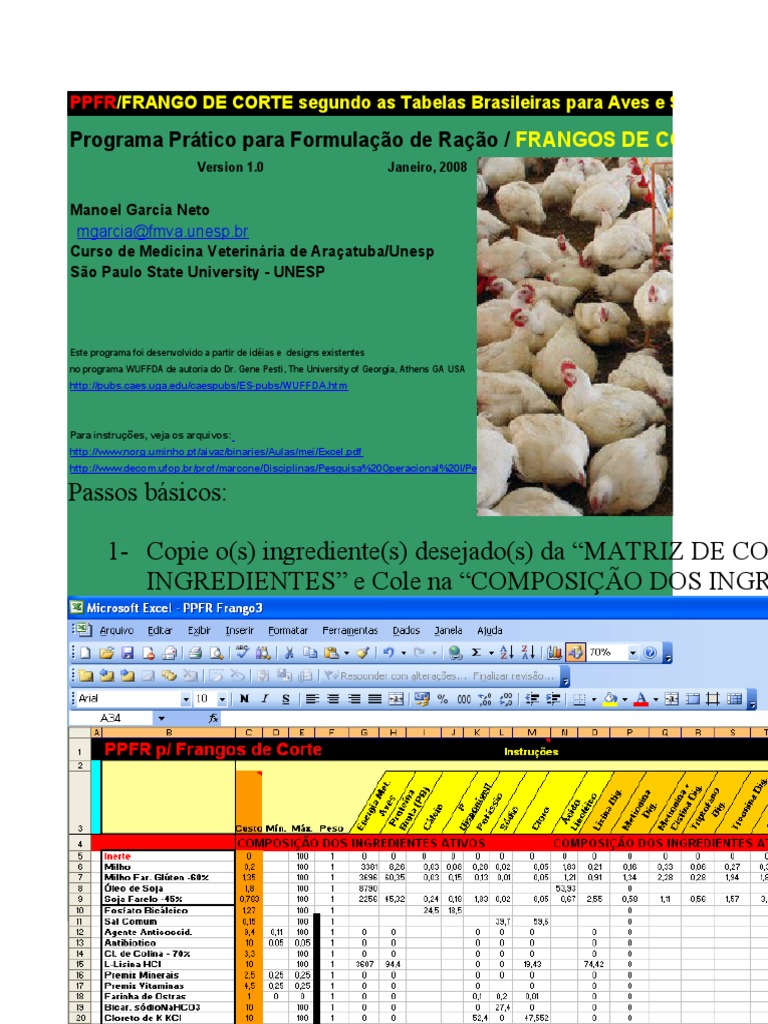 Programa Prático para Formulação de Ração para Frangos de Corte baseado ...