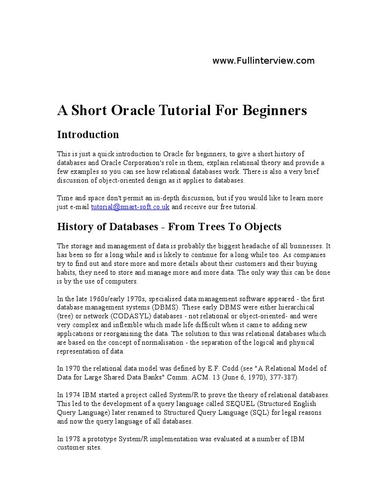 A Short Oracle Tutorial For Beginners | PDF | Relational Model | Databases