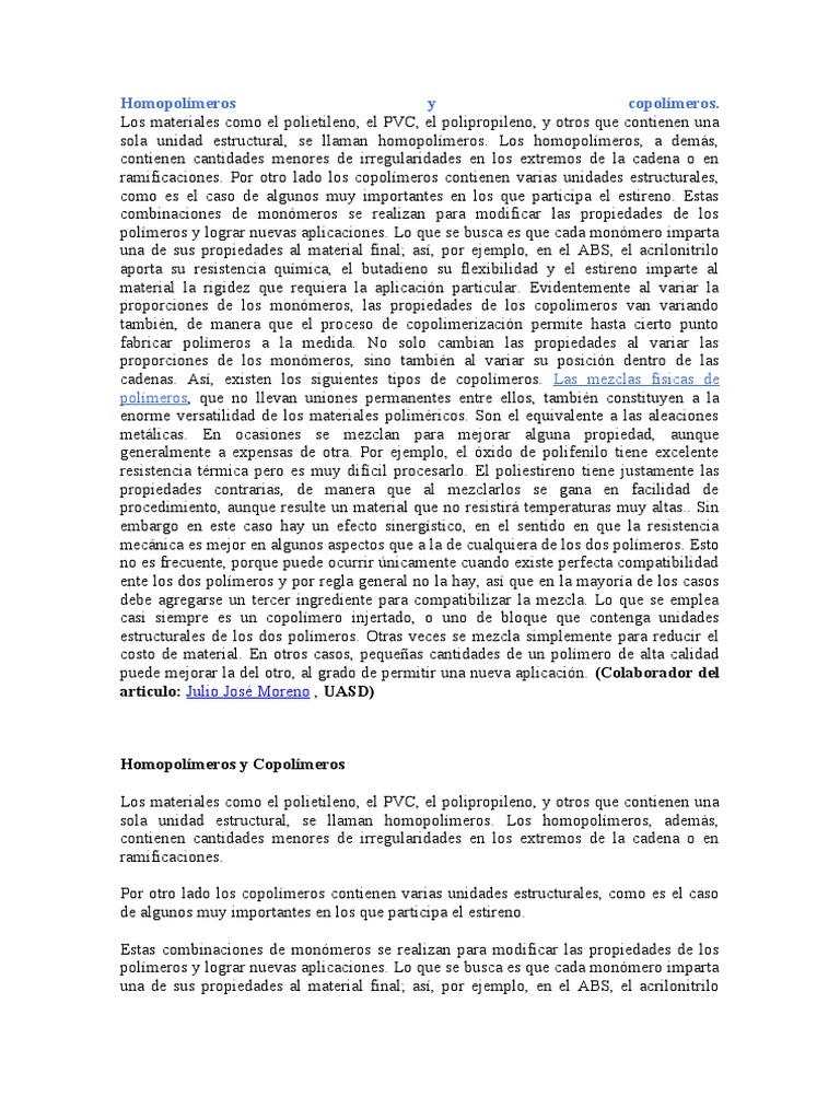 Homopolímeros y Copolímeros: Definición y Usos | PDF | Polímeros | Isómero