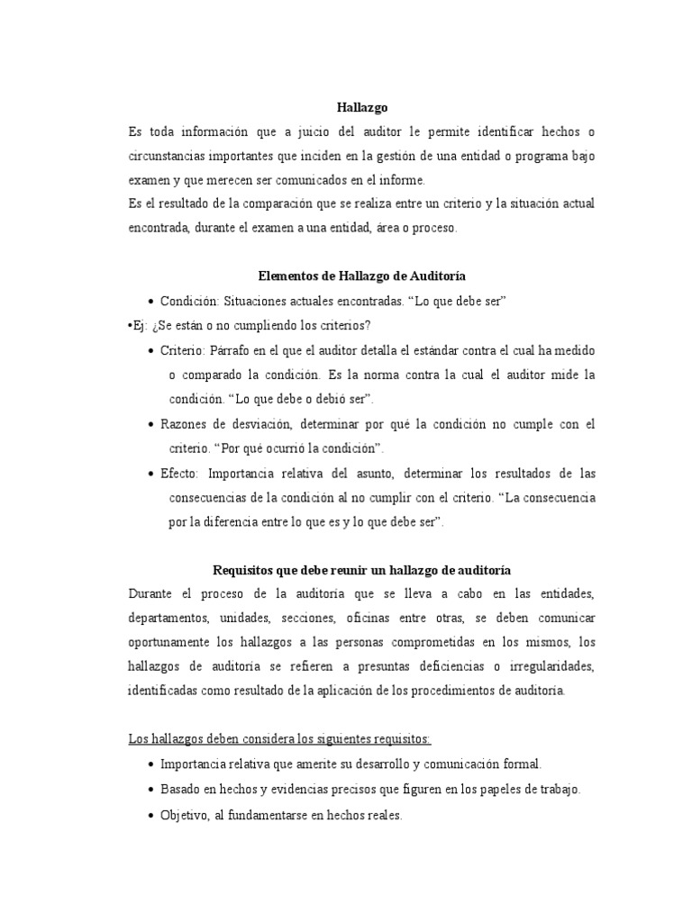 Hallazgo | PDF | Auditoría | Contralor
