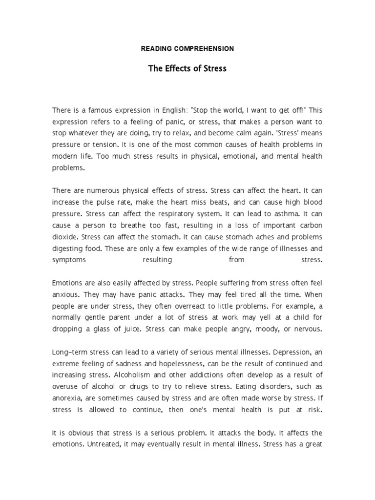 Activity Reading Comprehension | PDF | Stress (Biology) | Mental Disorder