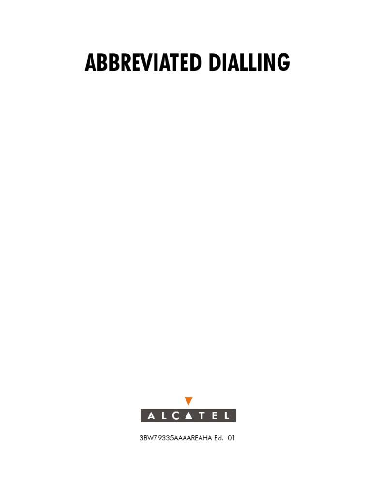 Abbreviated Dialling: 3BW79335AAAAREAHA Ed. 01 | PDF | Telephone Number ...