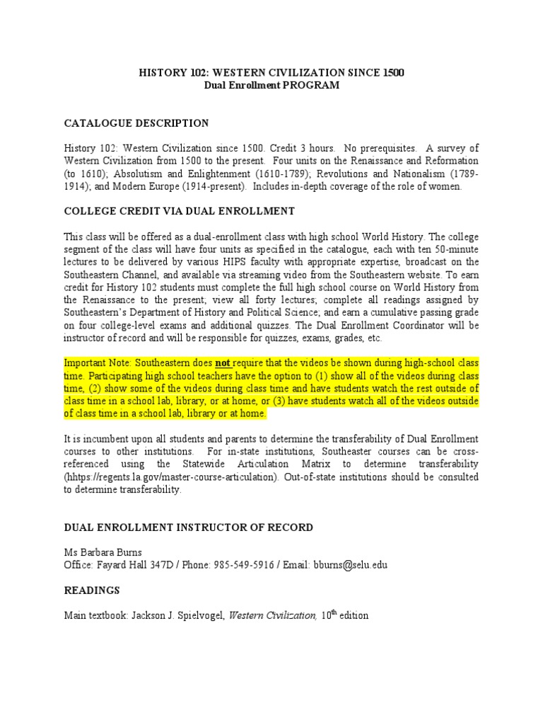 Dual Enrollment History 102 Syllabus | PDF | Test (Assessment ...