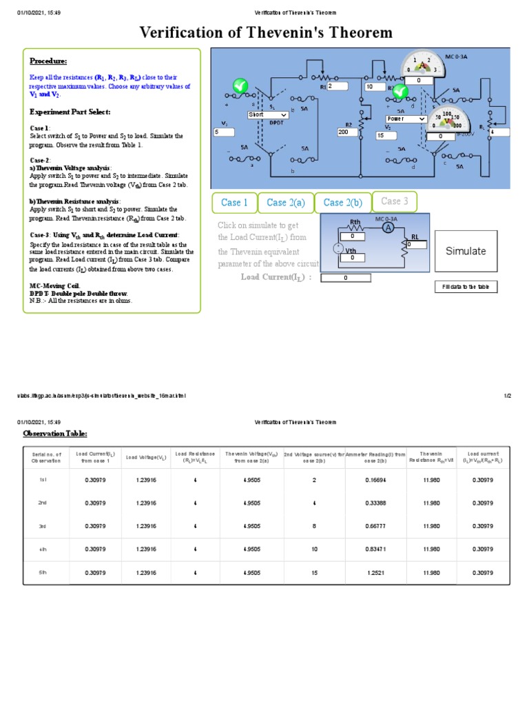 Verification of Thevenin's Theorem | PDF | Electrical Network | Electronics