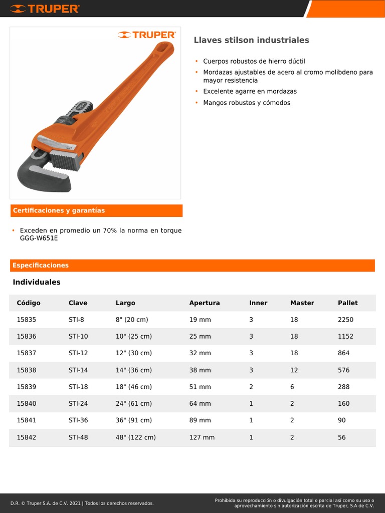 Ficha Tecnica Llaves Stilson | PDF