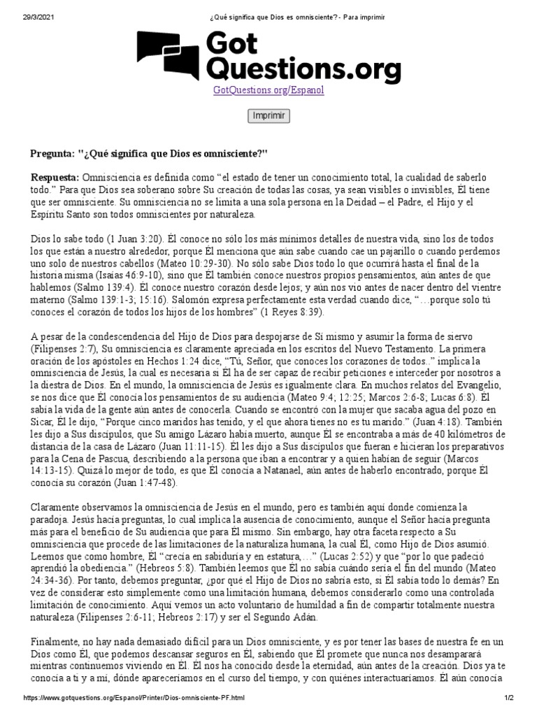 ¿Qué Significa Que Dios Es Omnisciente_ - Para Imprimir | PDF | Dios ...