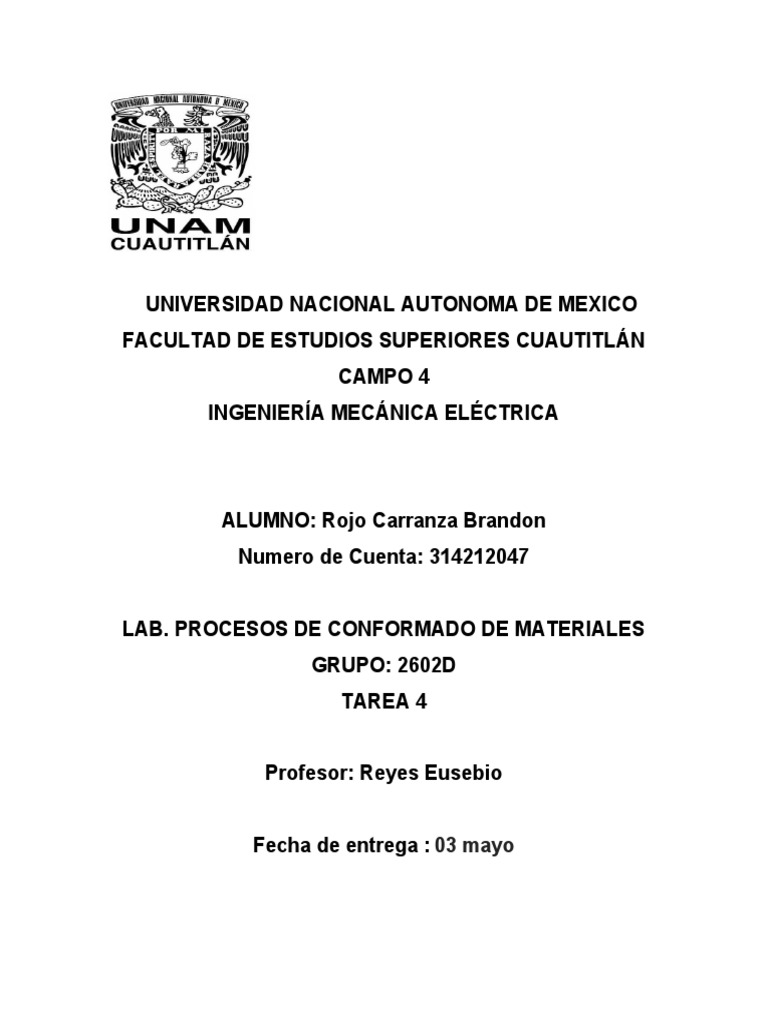 Lab. Procesos de Conformado de Materiales Tarea 4 | PDF | Oxígeno | Combustión
