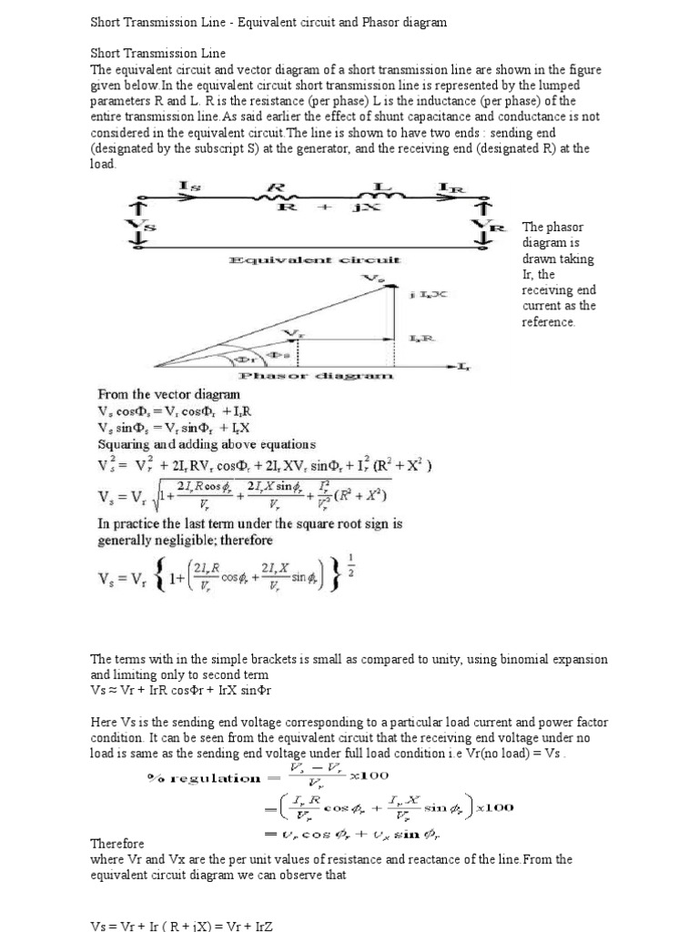 Short Transmission Line: Circuit & Phasors | PDF | Electric Power ...