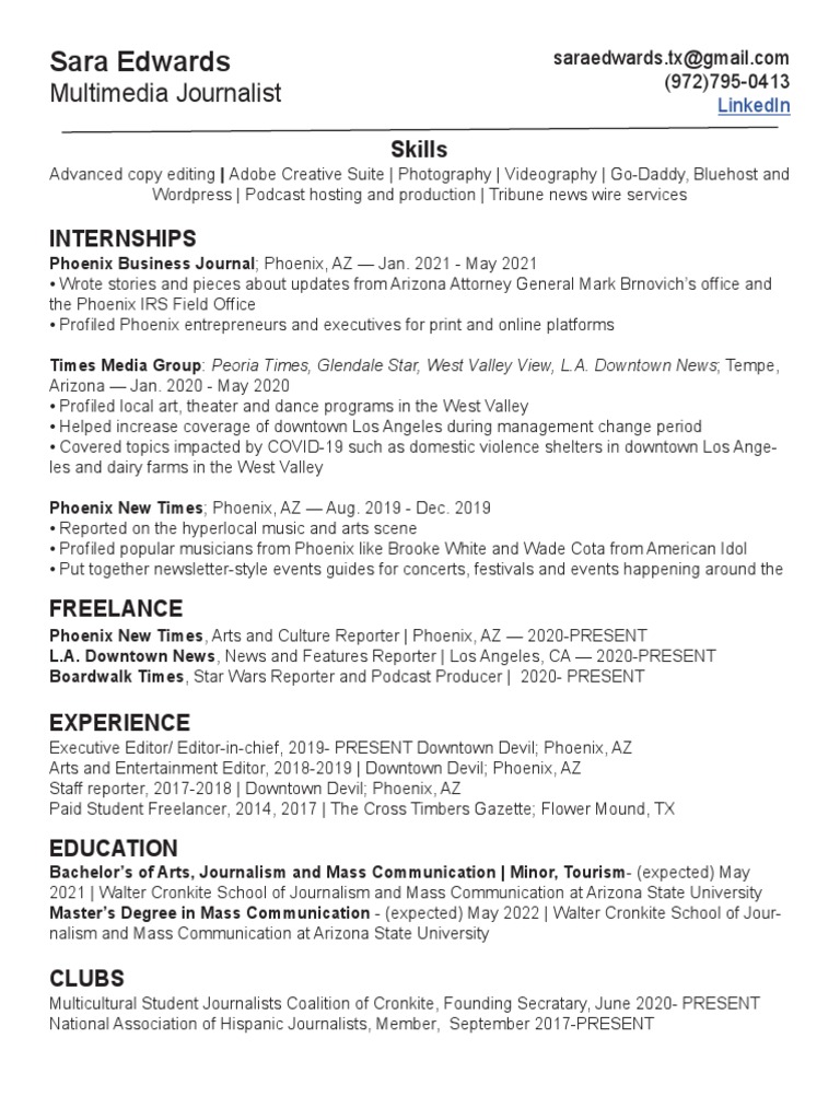 Sara Edwards Resume 2021 | PDF | Phoenix | Arizona State University