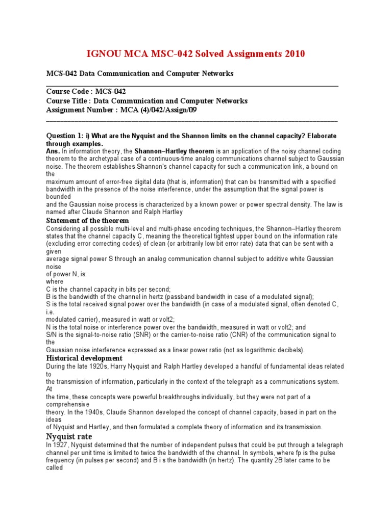 IGNOU MCA MCS-042 Data Communication Assignments | PDF | Internet ...
