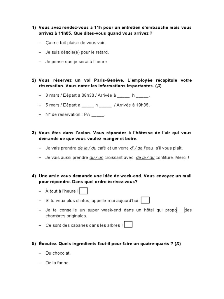 Test de Compétences en Français A2 | PDF