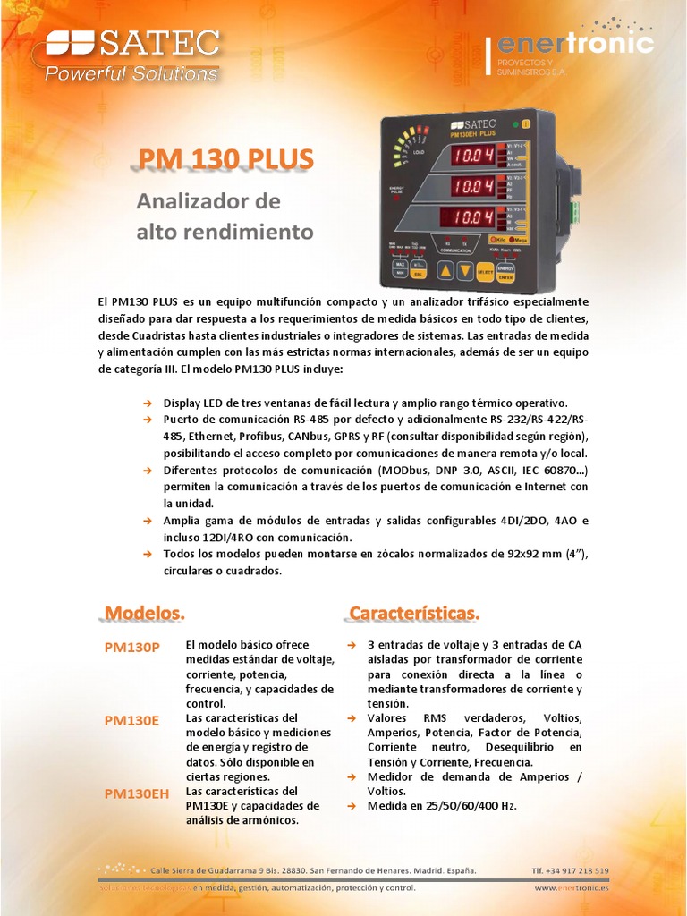 PM130 AC Plus Datasheet ESP | PDF | Ingenieria Eléctrica | Ingeniería Informática