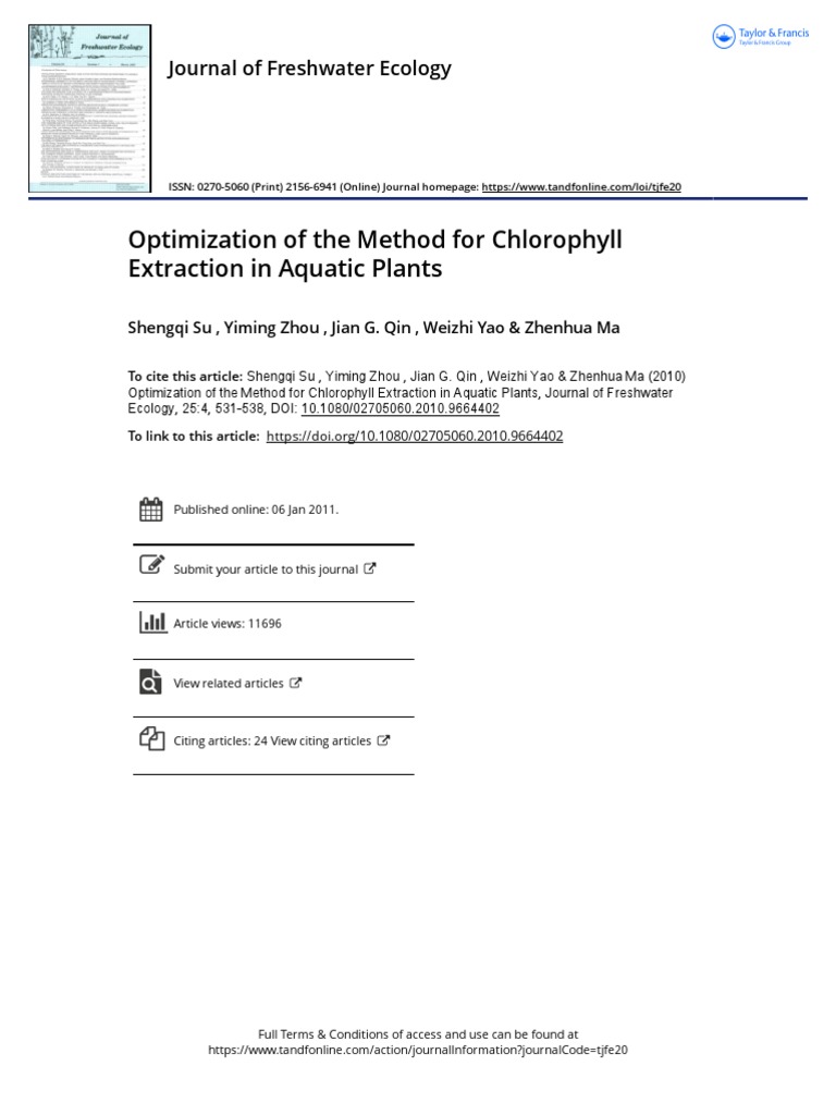 Method For Chlorophyll Extraction in Aquatic Plants | PDF | Chlorophyll ...