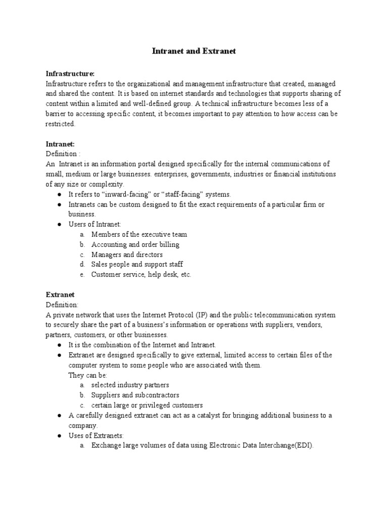 Intranet and Extranet: Infrastructure | PDF | Internet | Computer Network