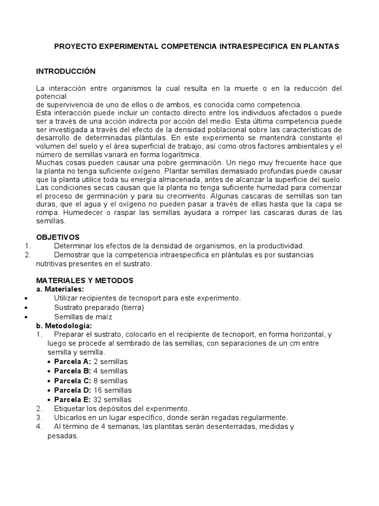 Proyecto Experimental | Descargar gratis PDF | Germinación | Naturaleza