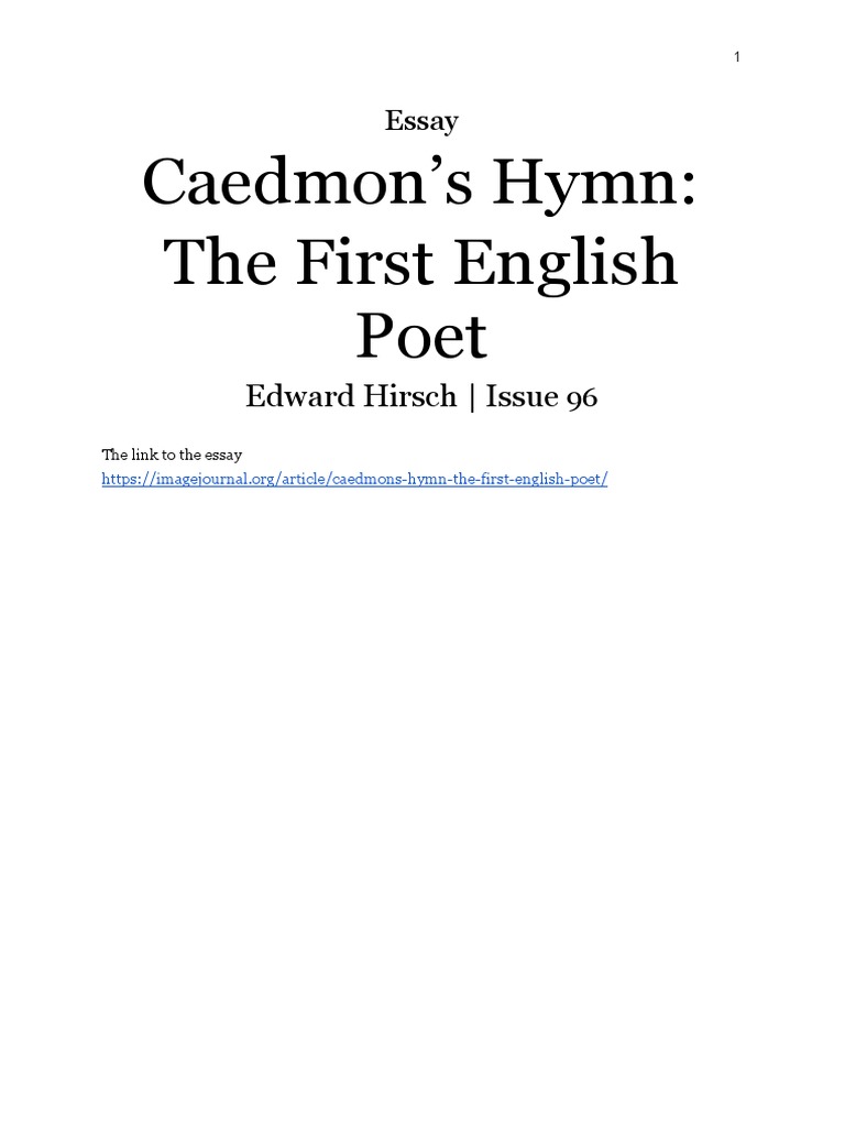 Caedmon's Hymn: The First English Poet: Edward Hirsch - Issue | PDF ...