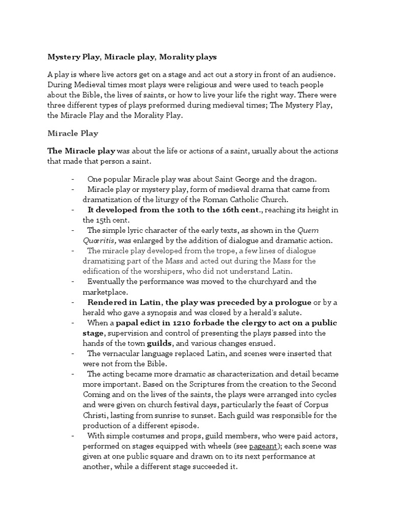Mystery Play, Miracle Play, Morality Plays | PDF