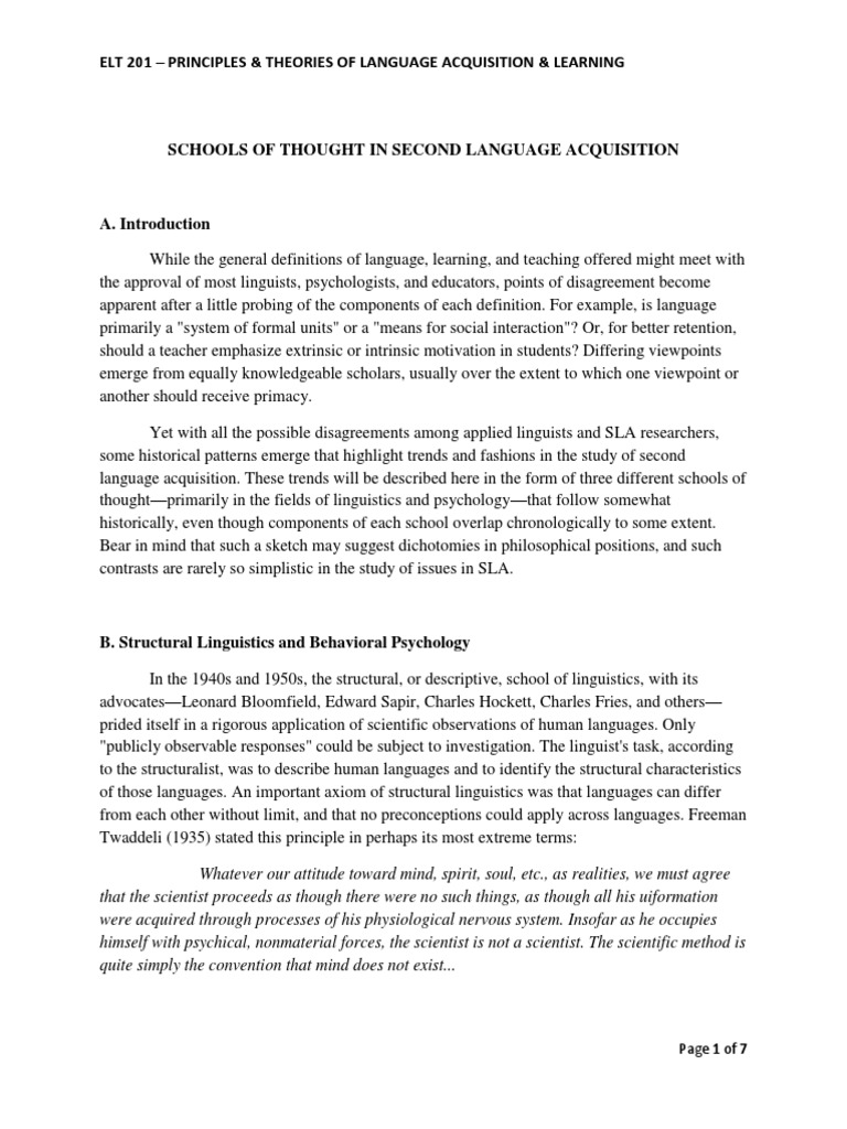 Schools of Thought in SLA Explained | PDF | Constructivism (Philosophy ...
