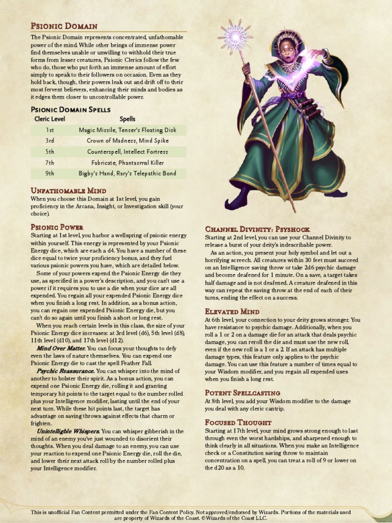 Cleric Domain - Psionic - GM Binder | PDF | Dungeons & Dragons | D20 System