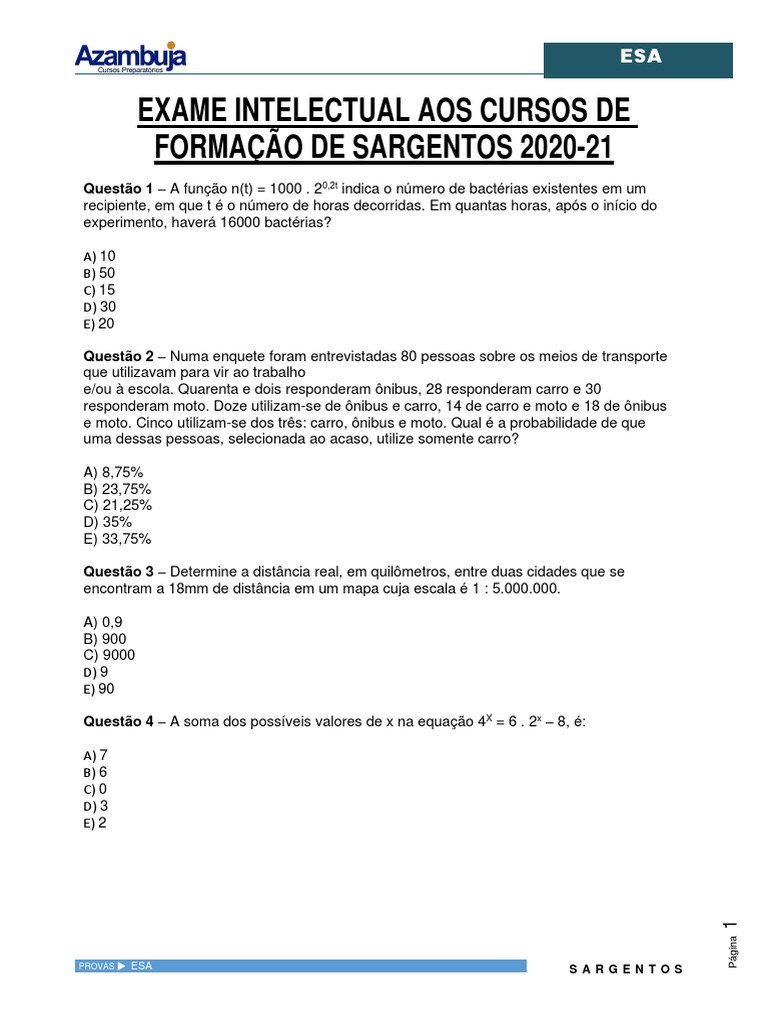 Provas ESA 2020 | PDF | Portugal | Brasil