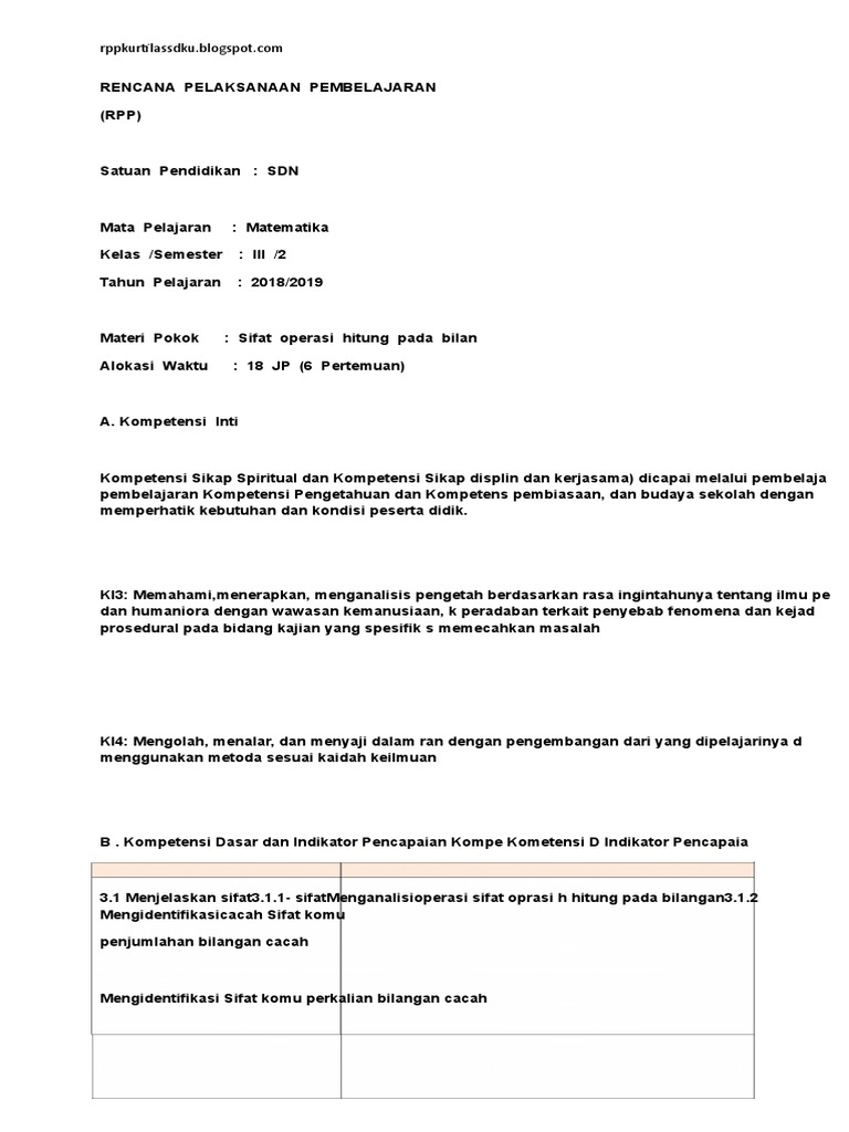 RPP Matematika Kelas 3 Semester 2 | PDF