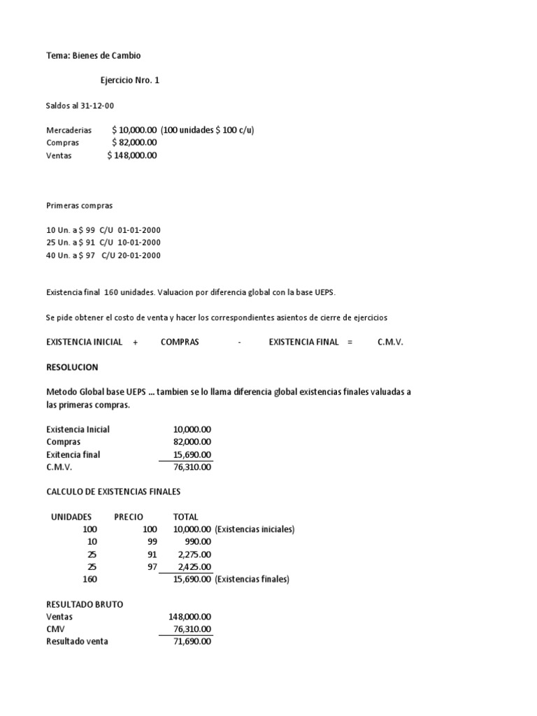 Ejercicios Bienes de Cambio | PDF | Economias | Business