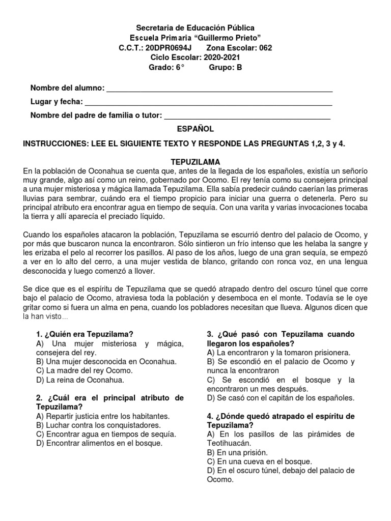 Examen Diagnostico Sexto Grado 2020-2021 | PDF | México | Tierra