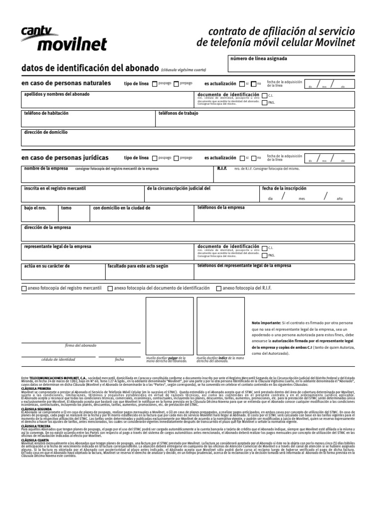 Cantv - Data - CONTRATO MOVILNET Def Ultima Versión | PDF | Pagos ...