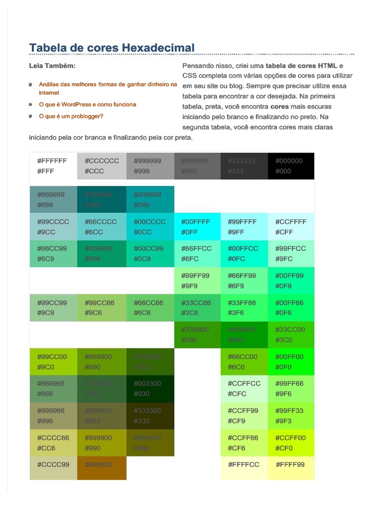 Tabela de Cores HTML e Css Completapdf | PDF | W3C | Desenvolvimento Web