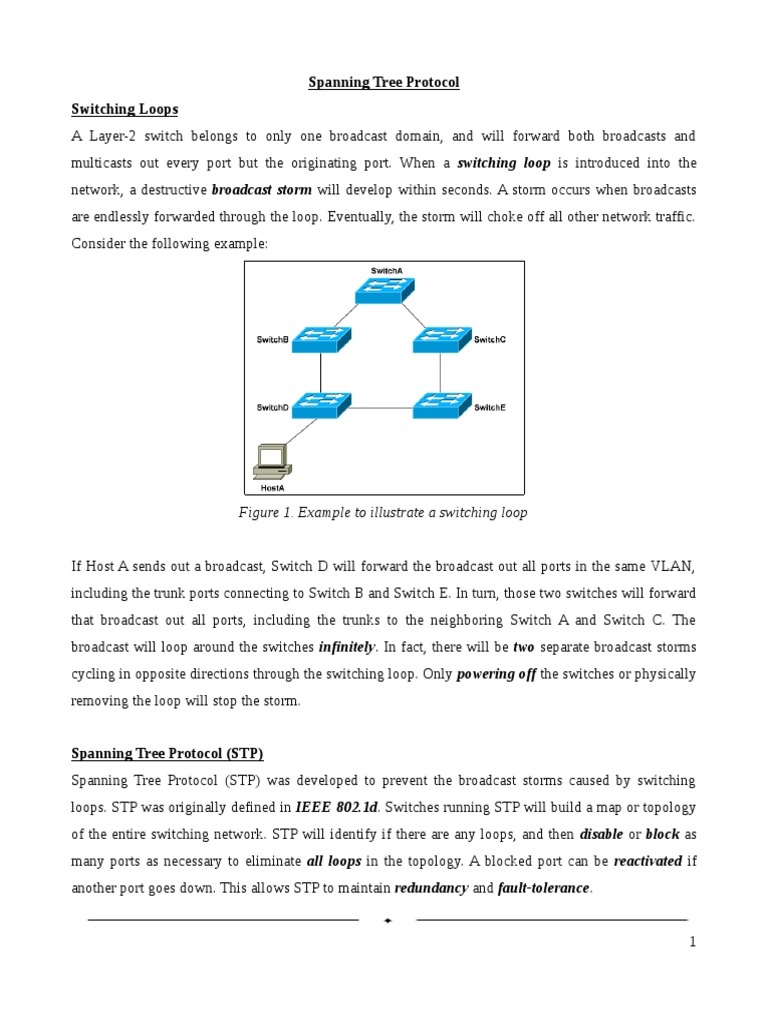 Spanning Tree Protocol Switching Loops: Figure 1. Example To Illustrate ...