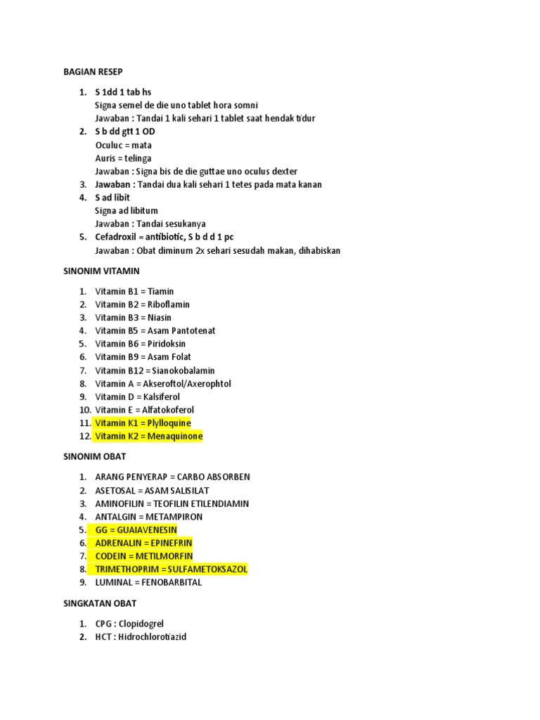 Bagian Resep 1. S 1dd 1 Tab Hs | PDF