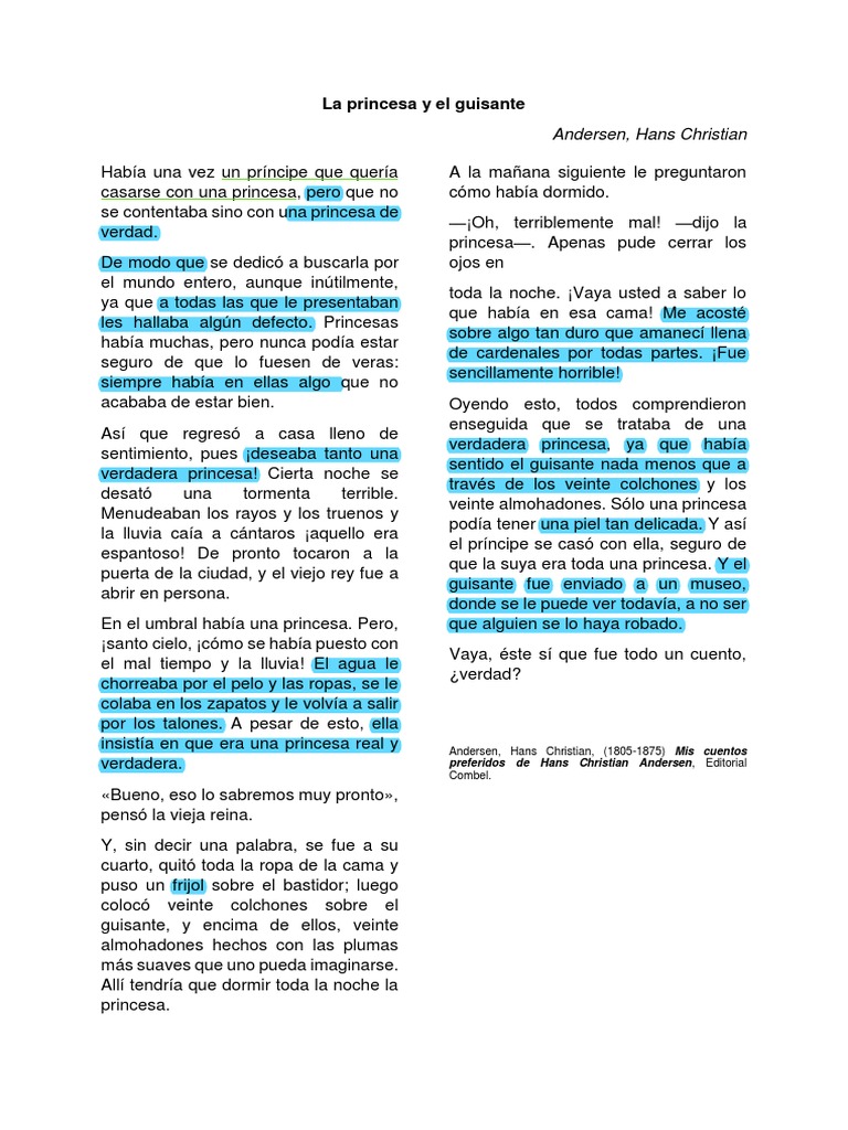 5° La Princesa y El Guisante (Cuento) | PDF | Hans Christian Andersen